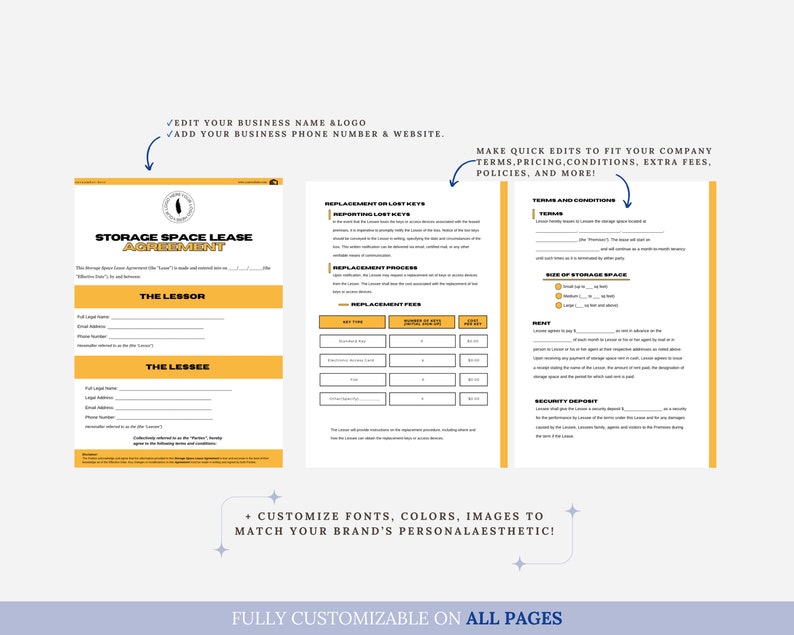 Storage Space Lease Agreement, Storage Rental Agreement, Storage Space ...