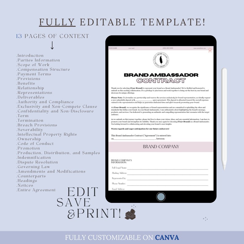 Brand Ambassador Agreement, Brand Ambassador Business Contract Template ...