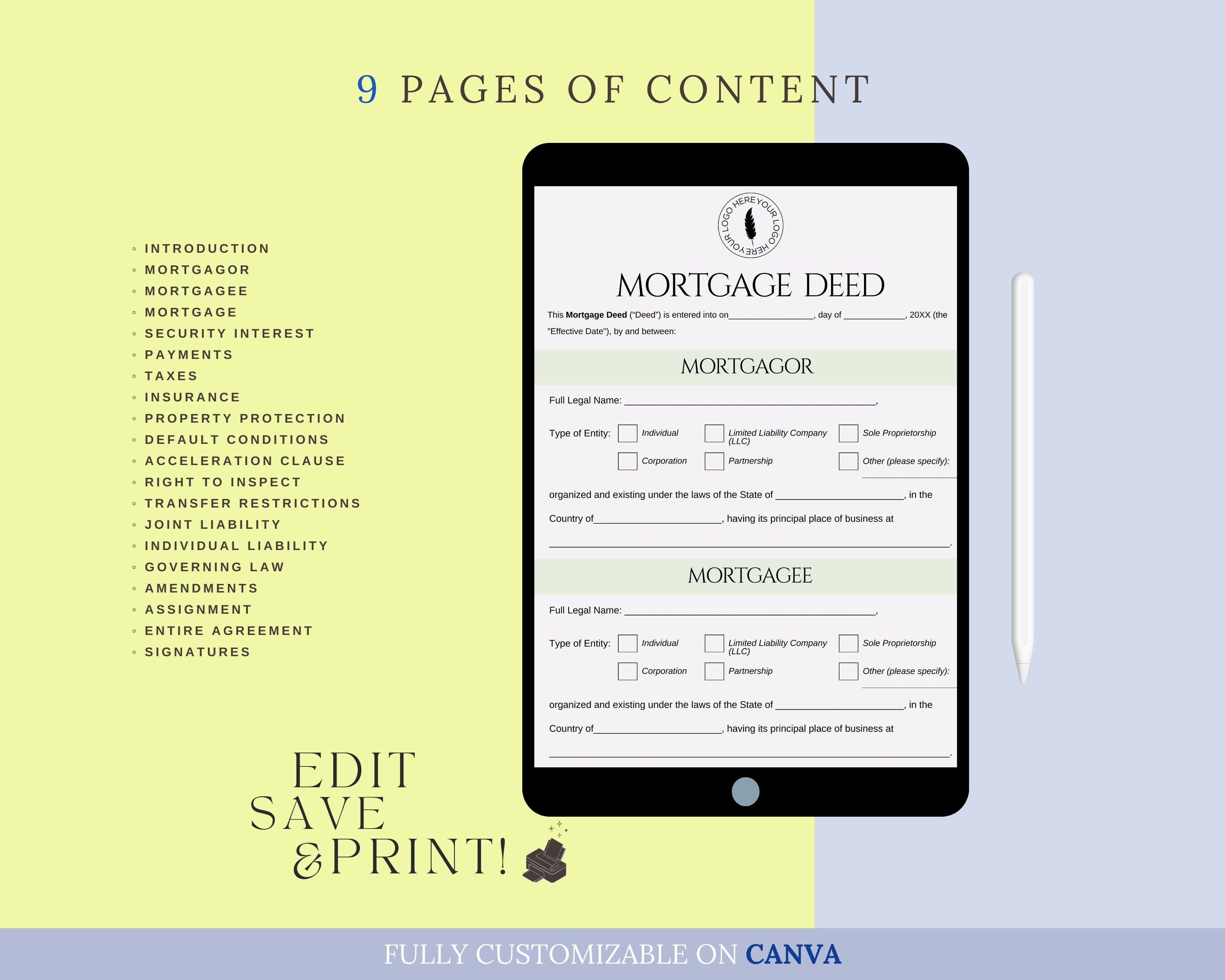 Mortgage Deed Template, Real Estate Mortgage, Mortgage Deed Agreement ...