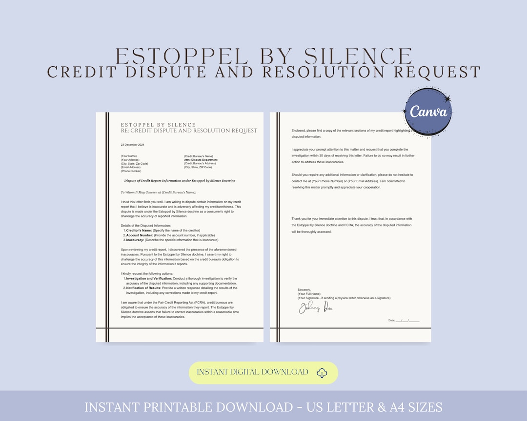 Estoppel by Silence Credit Dispute and Resolution Request Letter ...