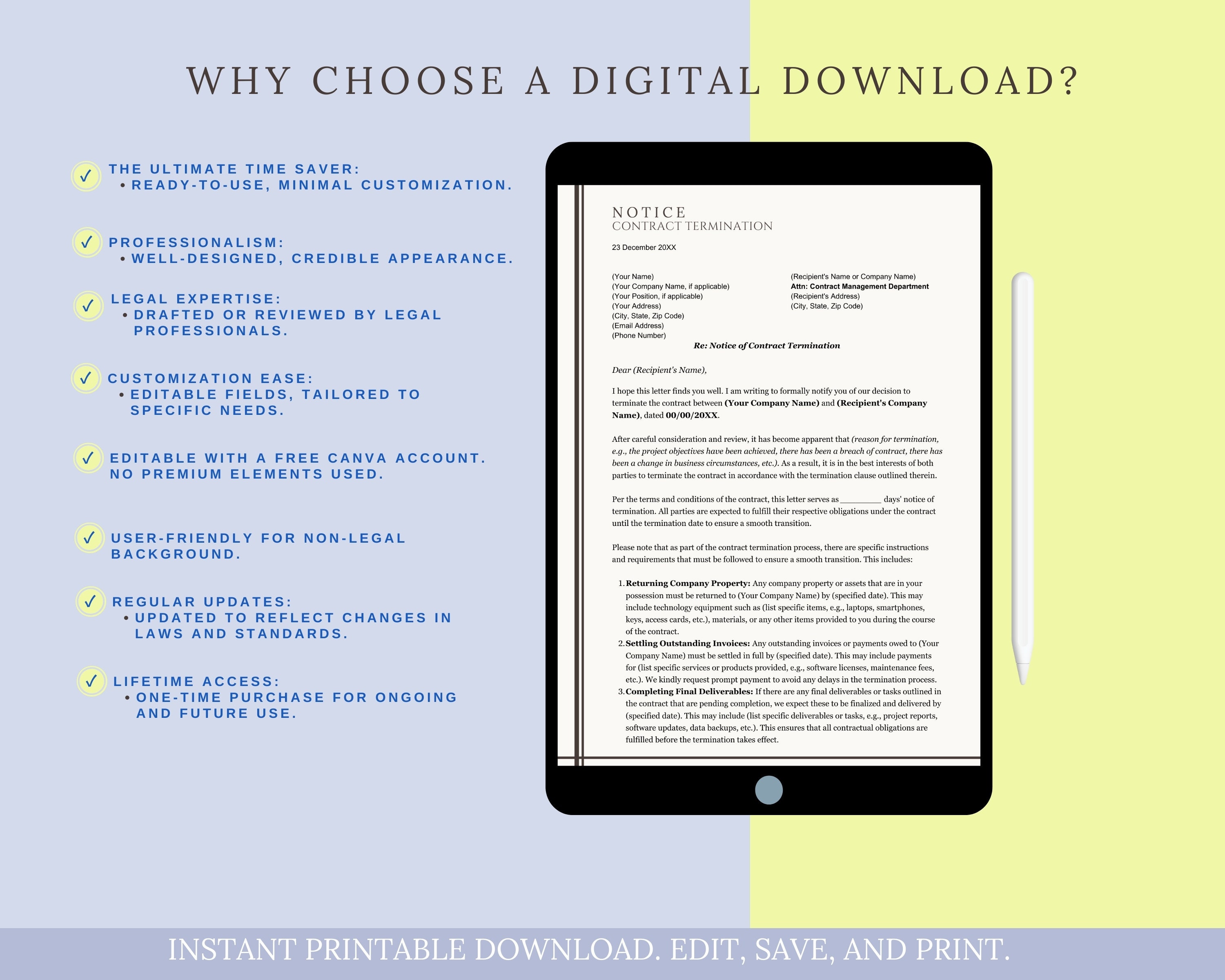 Notice of Contract Termination Letter, End of Contract Notification ...