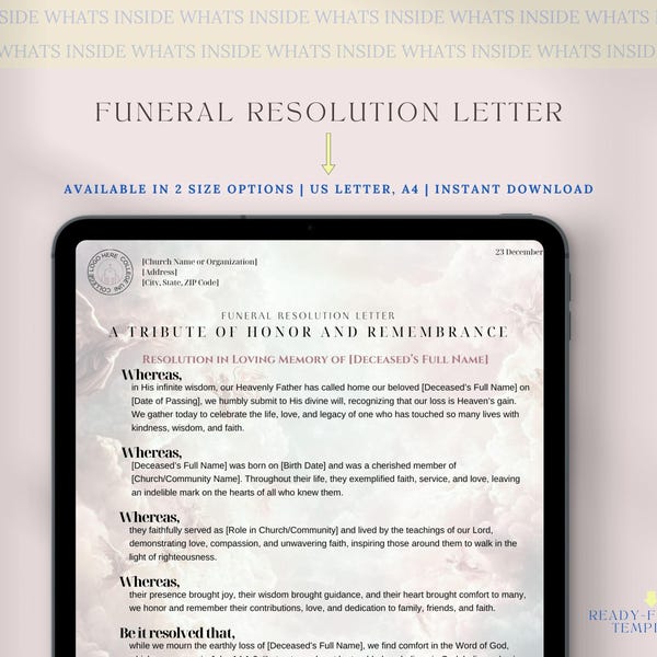 Funeral Resolution Template - Etsy