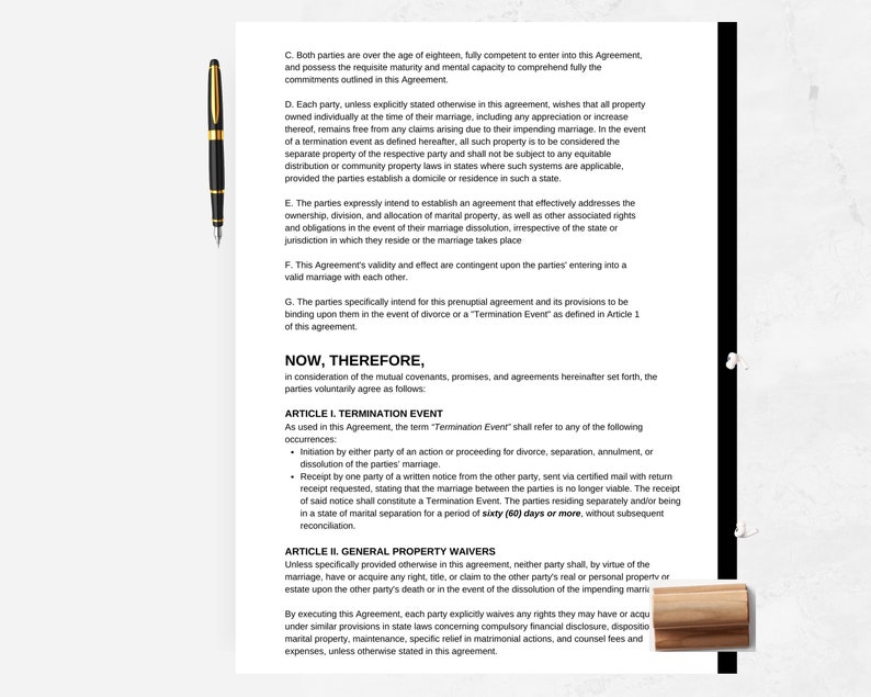 Prenuptial Agreement Template, Antenuptial Agreement, Editable Prenup ...