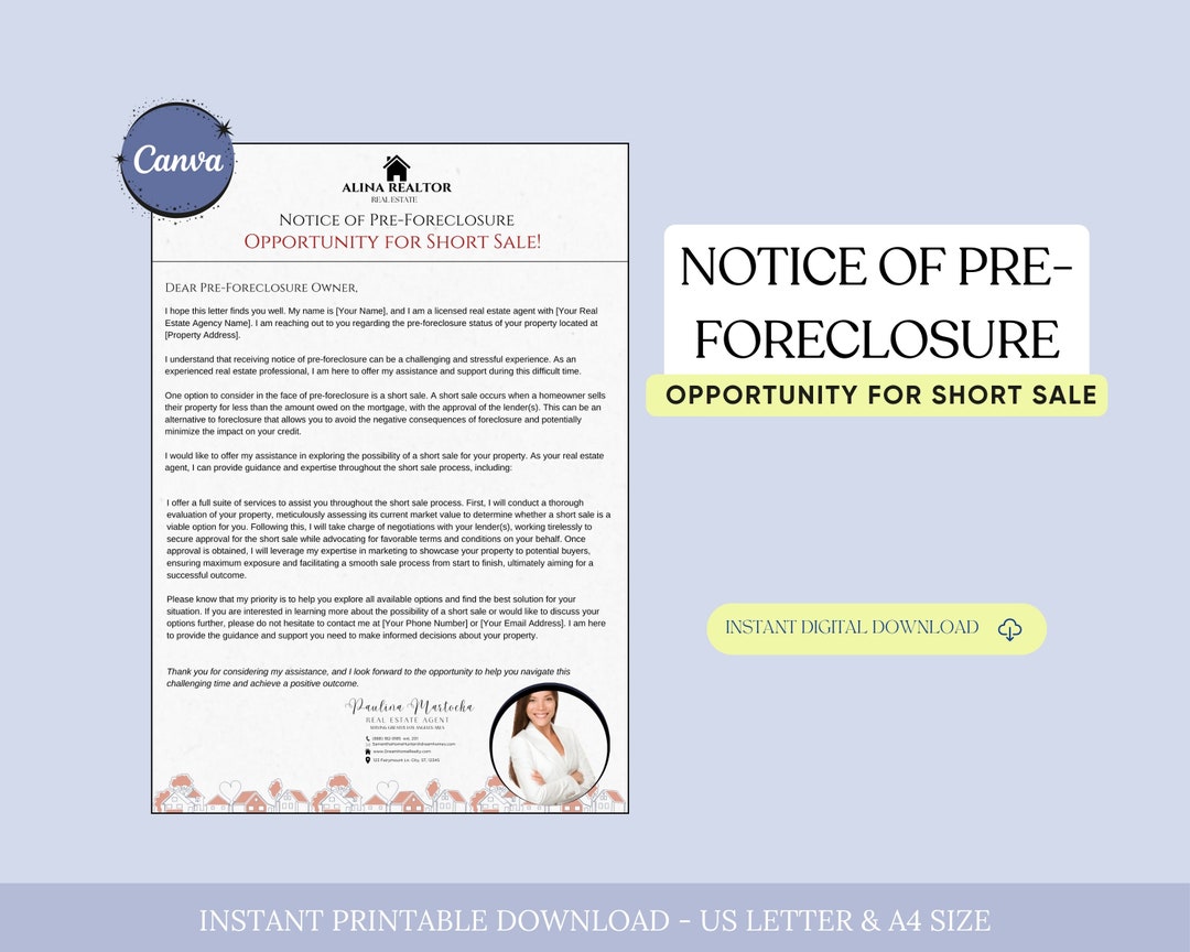 Notice of Pre-foreclosure: Opportunity for Short Sale, Foreclosure ...
