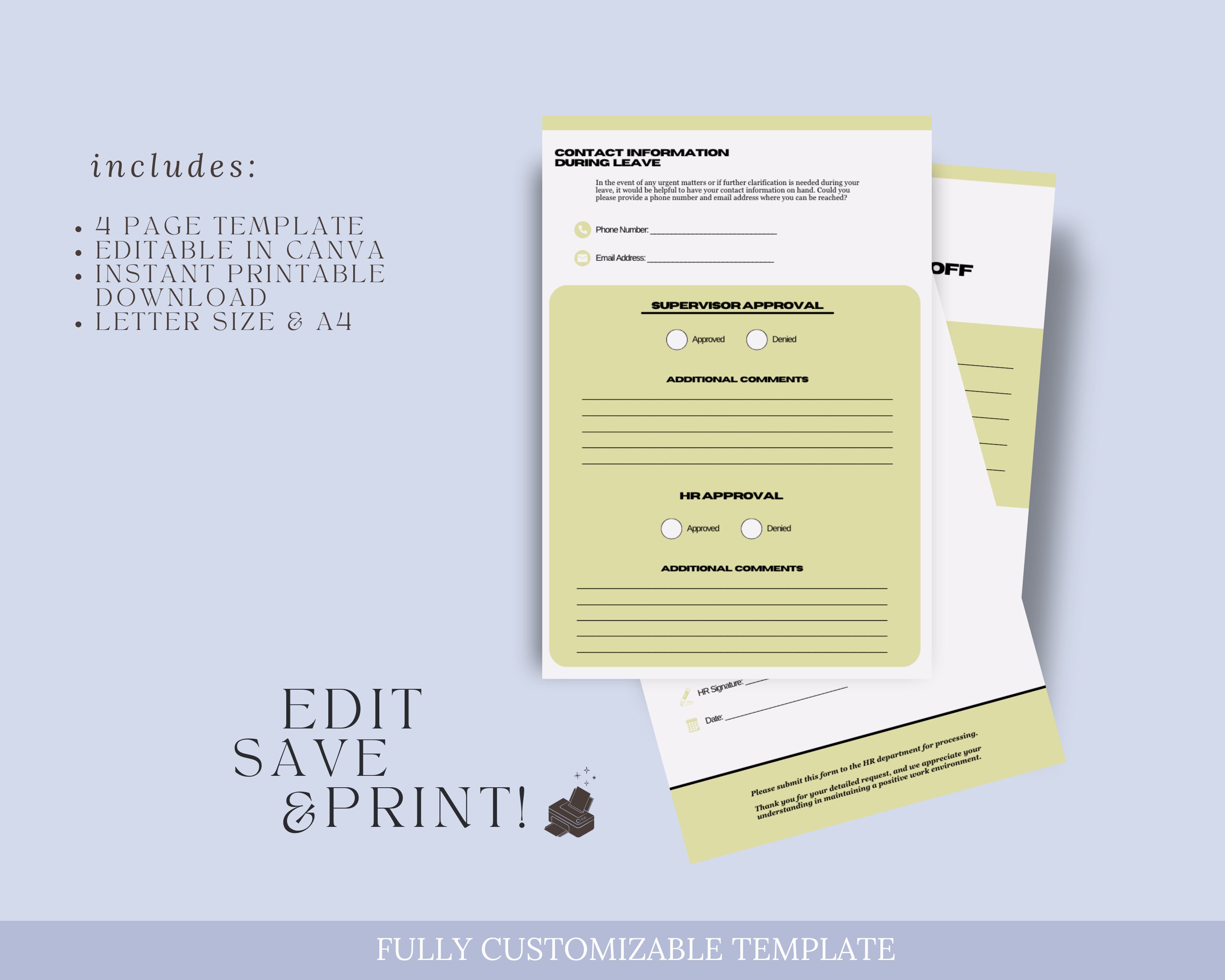 Employee Time-off Request Template, Editable Vacation Request Form ...