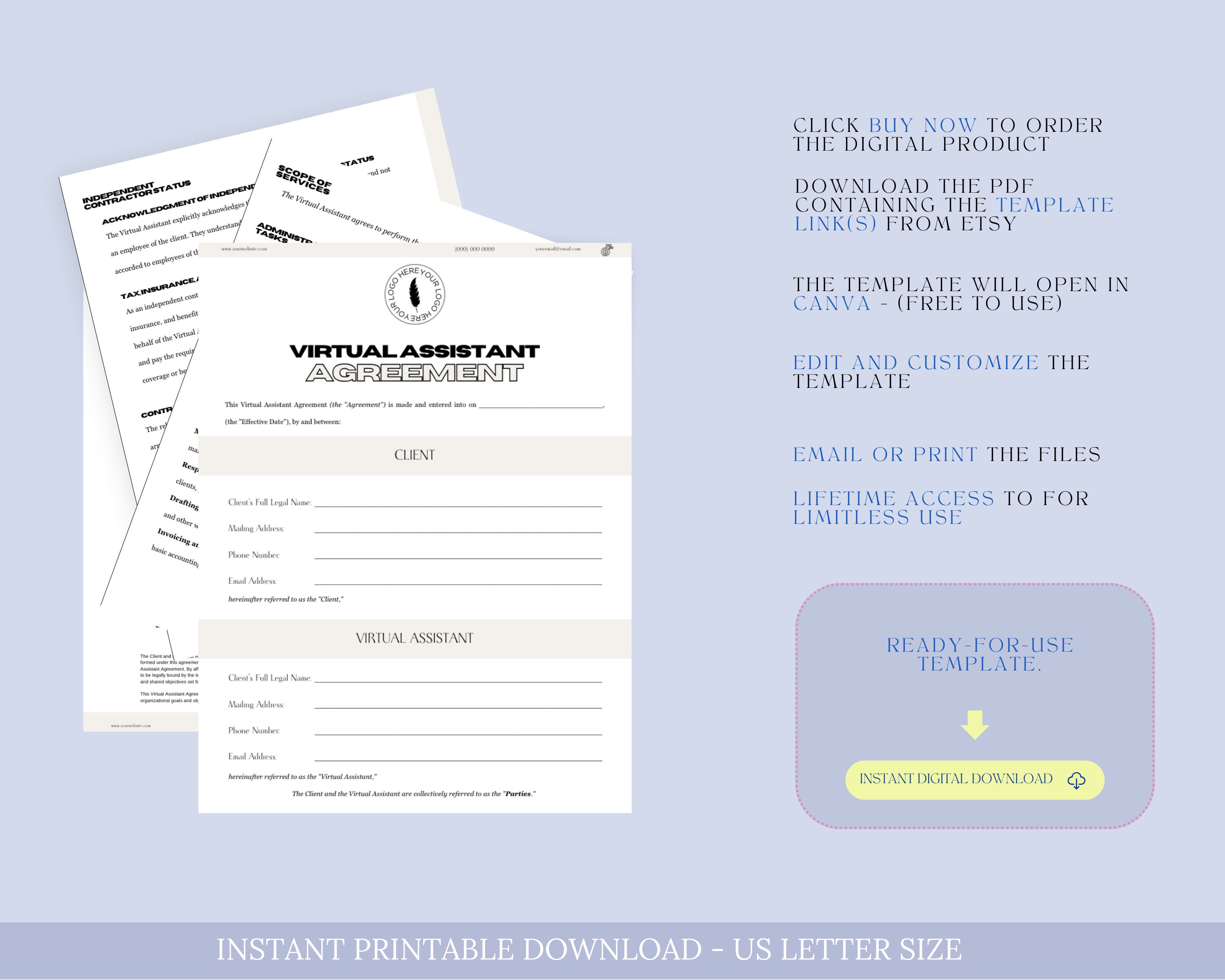 Virtual Assistant Contract Template, Virtual Assistant Service ...