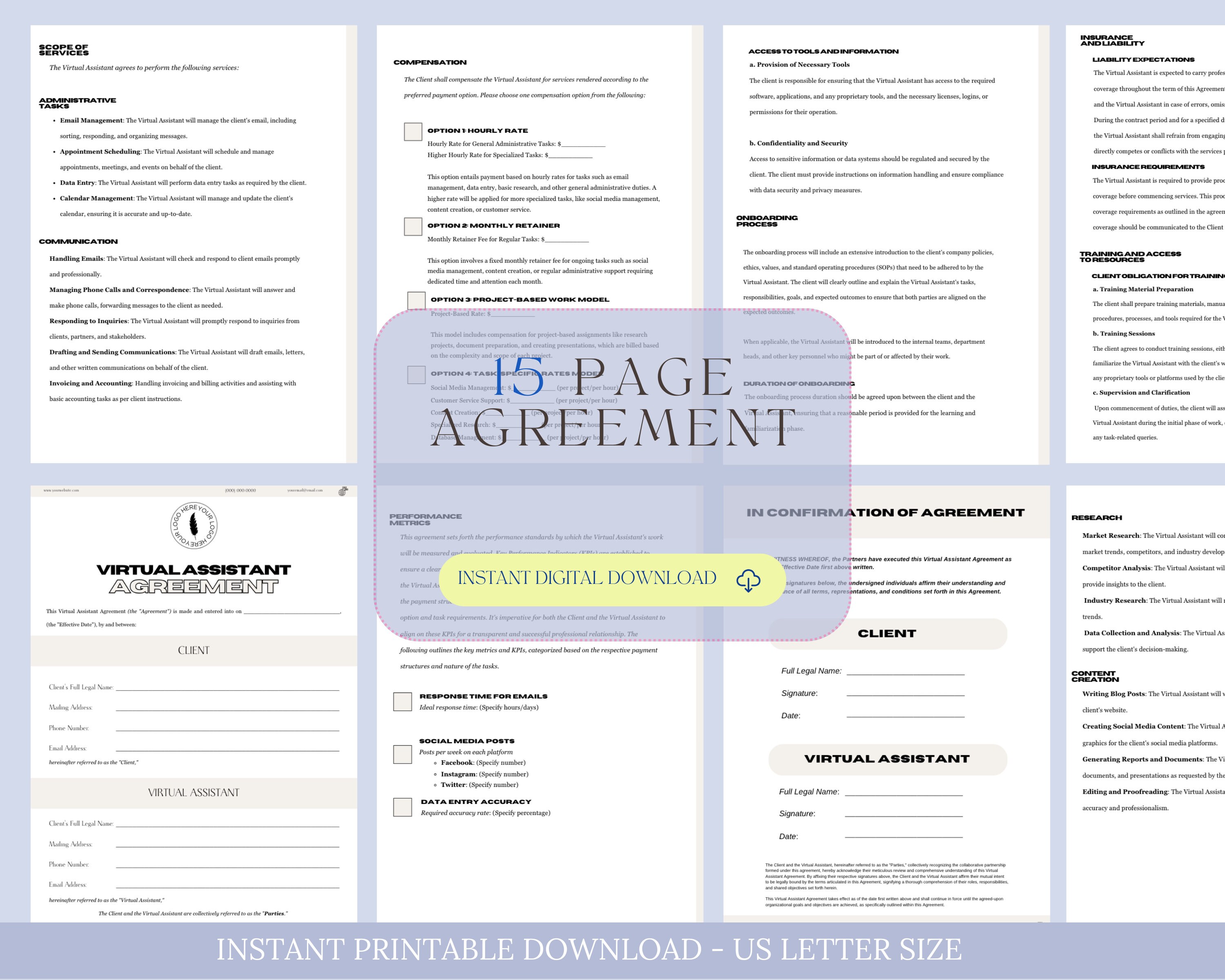 Virtual Assistant Contract Template, Virtual Assistant Service ...