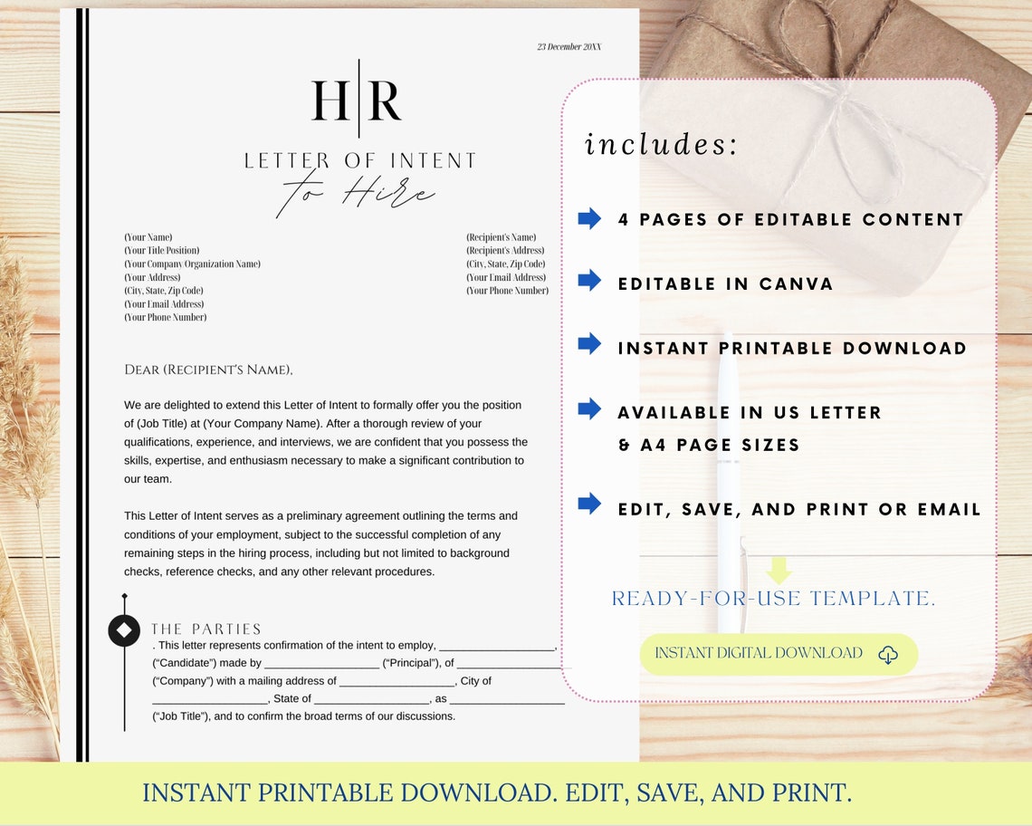 Letter of Intent to Hire Template, Employment Offer Letter, Job Offer ...
