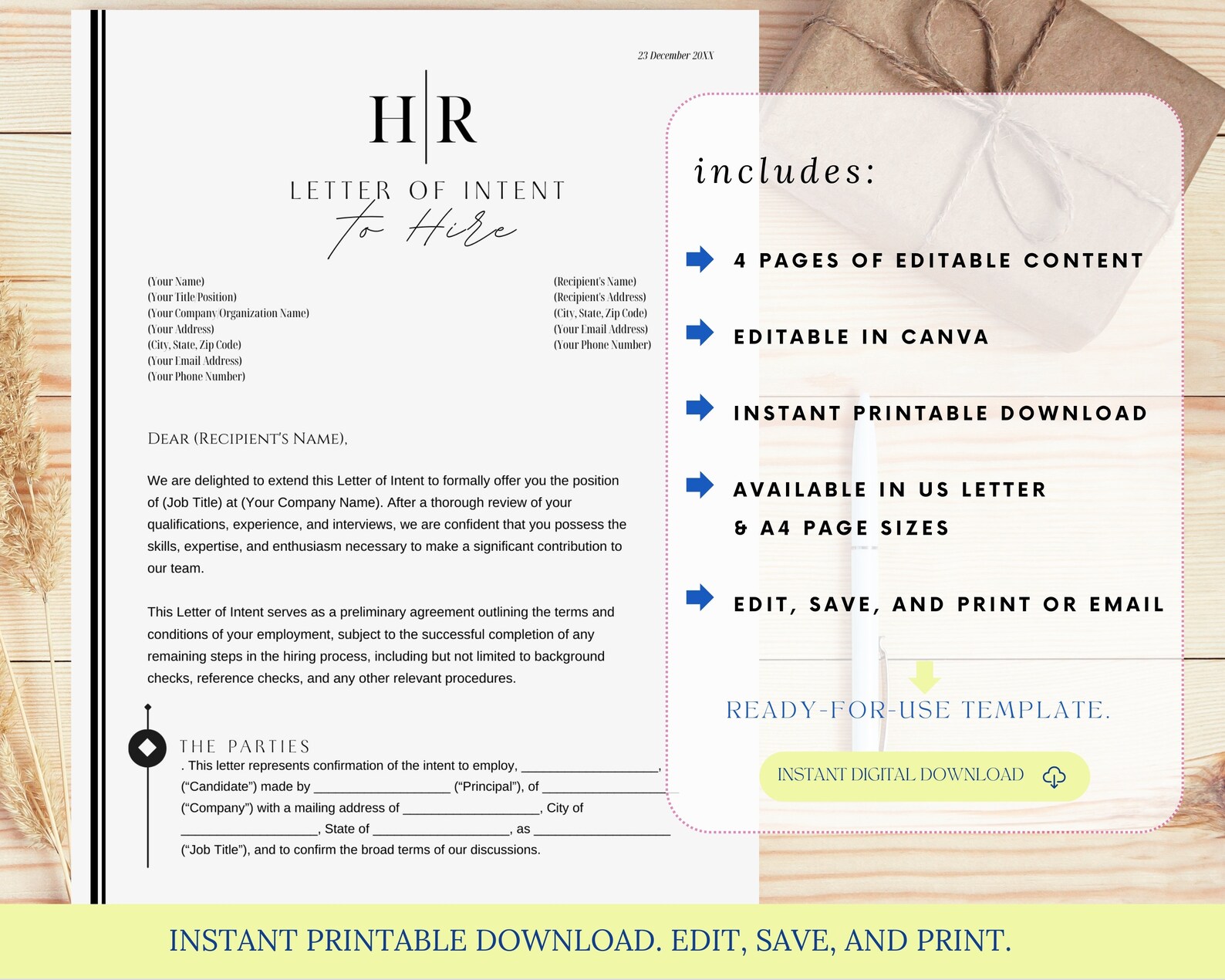 Letter of Intent to Hire Template, Employment Offer Letter, Job Offer ...