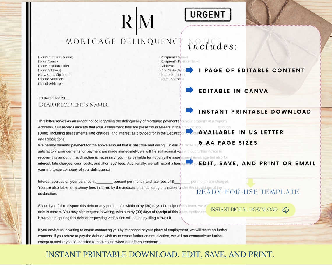 Mortgage Delinquency Notice, Mortgage Payment Reminder, Mortgage Late ...