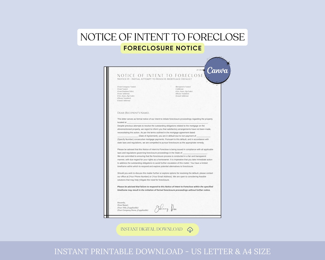 Notice of Intent to Foreclose Letter, Mortgage Delinquency Letter ...