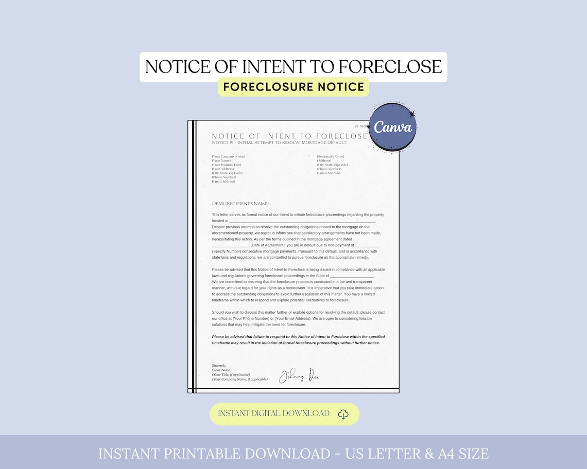Notice of Intent to Foreclose Letter, Mortgage Delinquency Letter ...