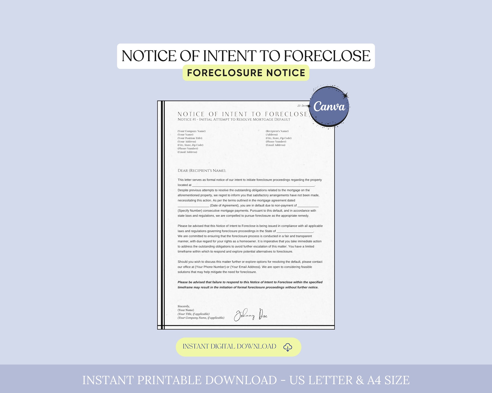Notice of Intent to Foreclose Letter, Mortgage Delinquency Letter ...