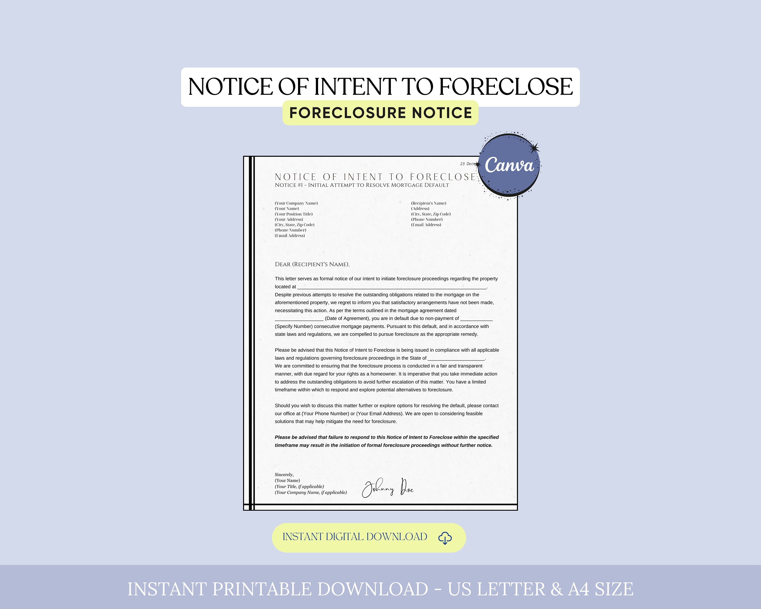 Notice of Intent to Foreclose Letter, Mortgage Delinquency Letter ...