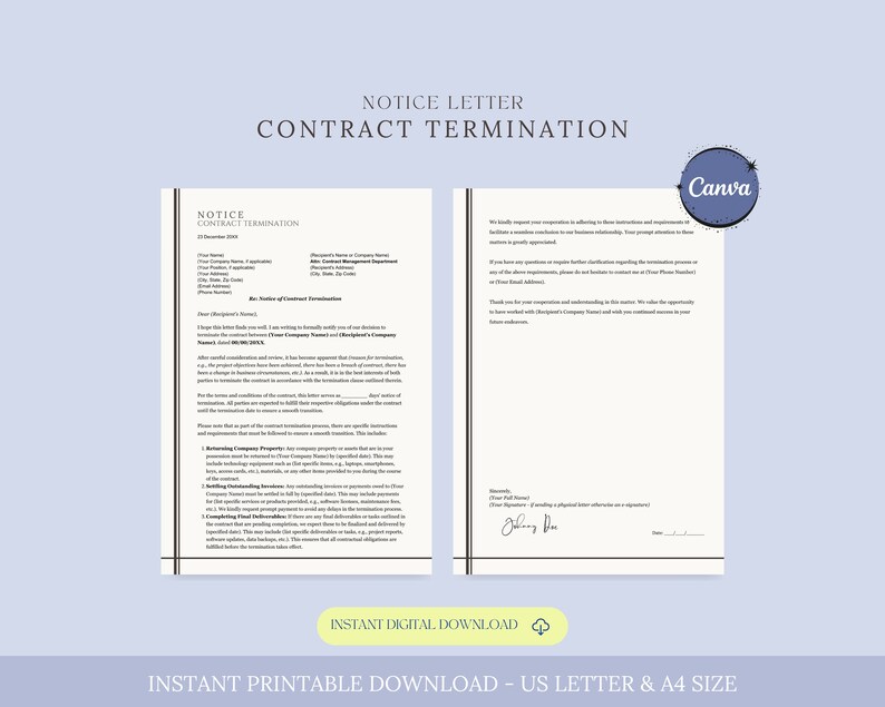 Notice of Contract Termination Letter, End of Contract Notification ...