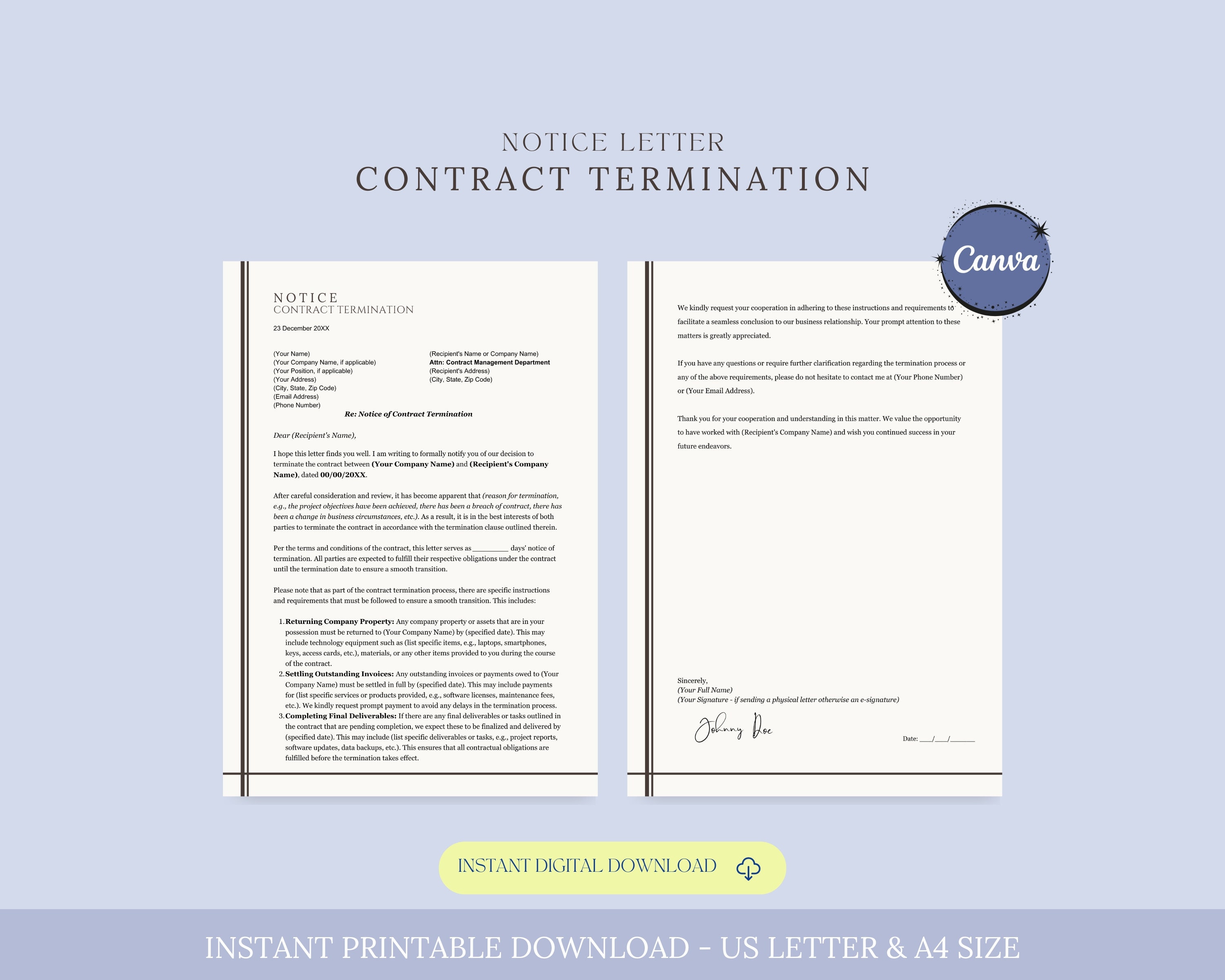 Notice of Contract Termination Letter, End of Contract Notification ...