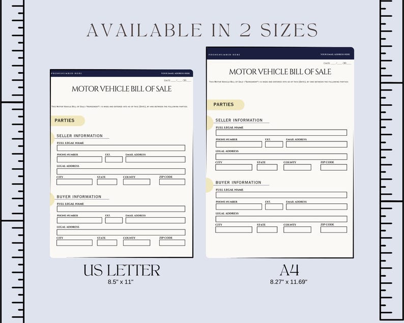 Editable Motor Vehicle Bill of Sale Template — Car, Truck, or ...
