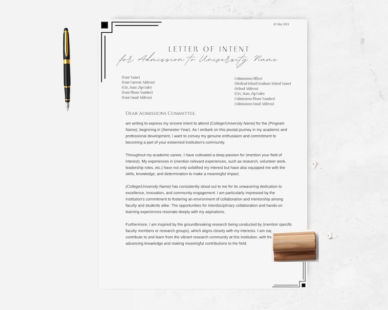 Letter of Intent for Admission to University/college Template,college ...