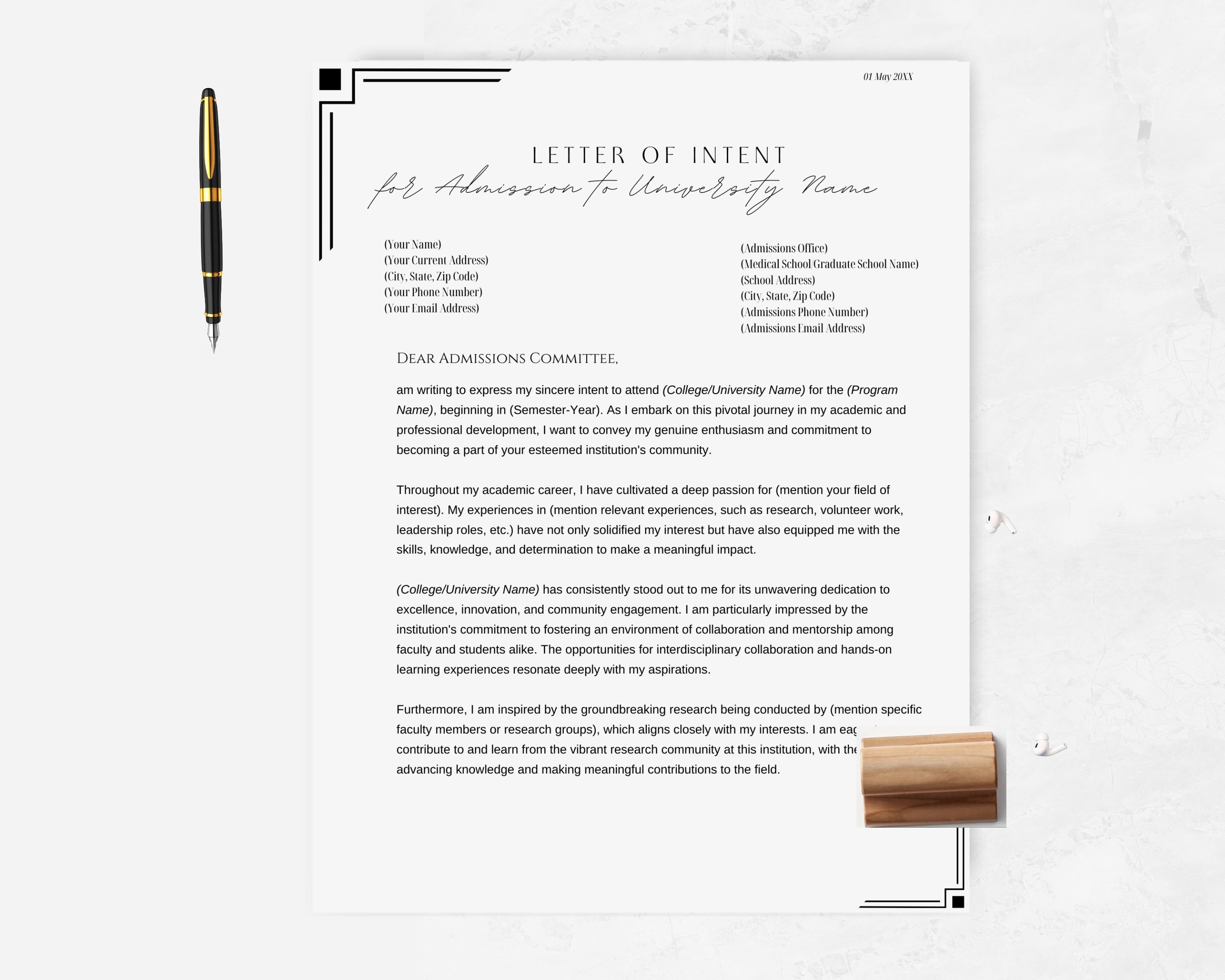 Letter of Intent for Admission to University/college Template,college ...