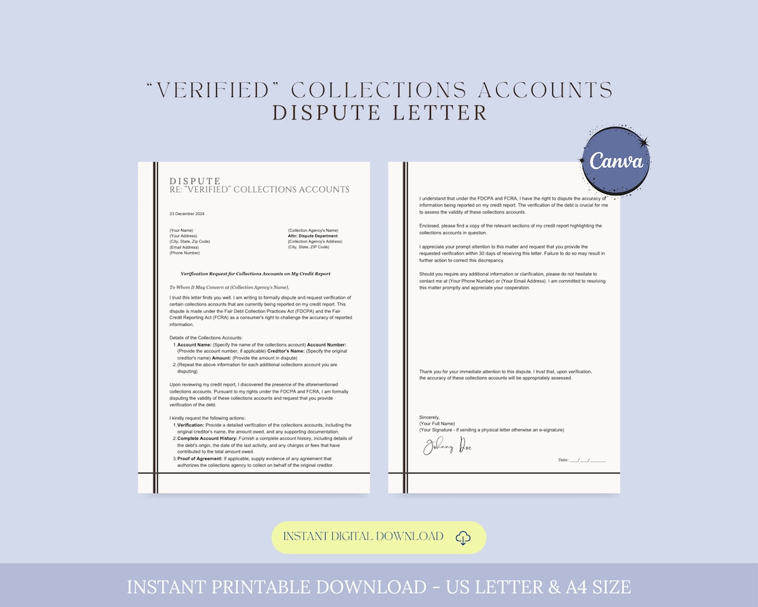 Verified Collections Accounts Letter, Dispute Letters, DIY Credit ...