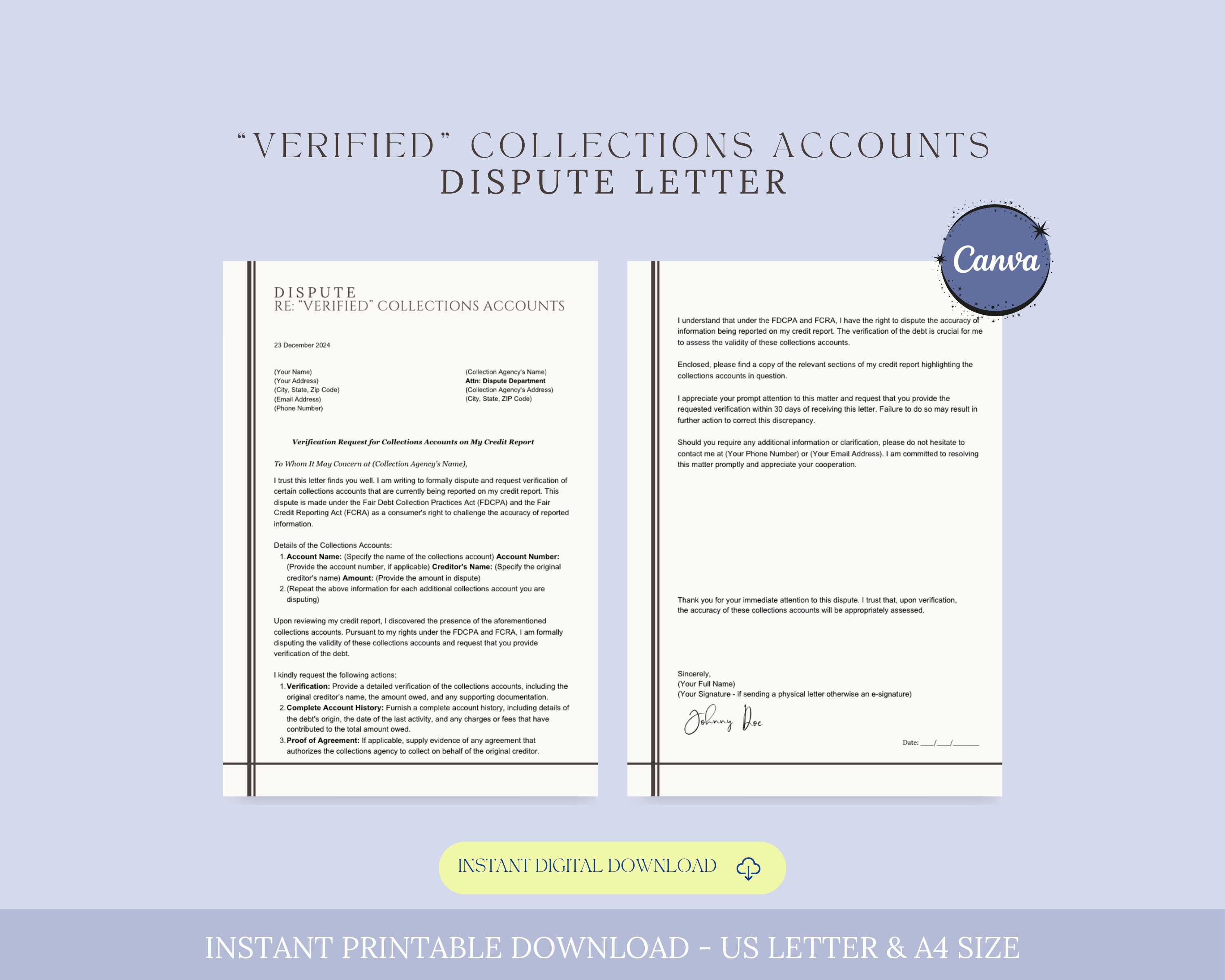 Verified Collections Accounts Letter, Dispute Letters, DIY Credit ...