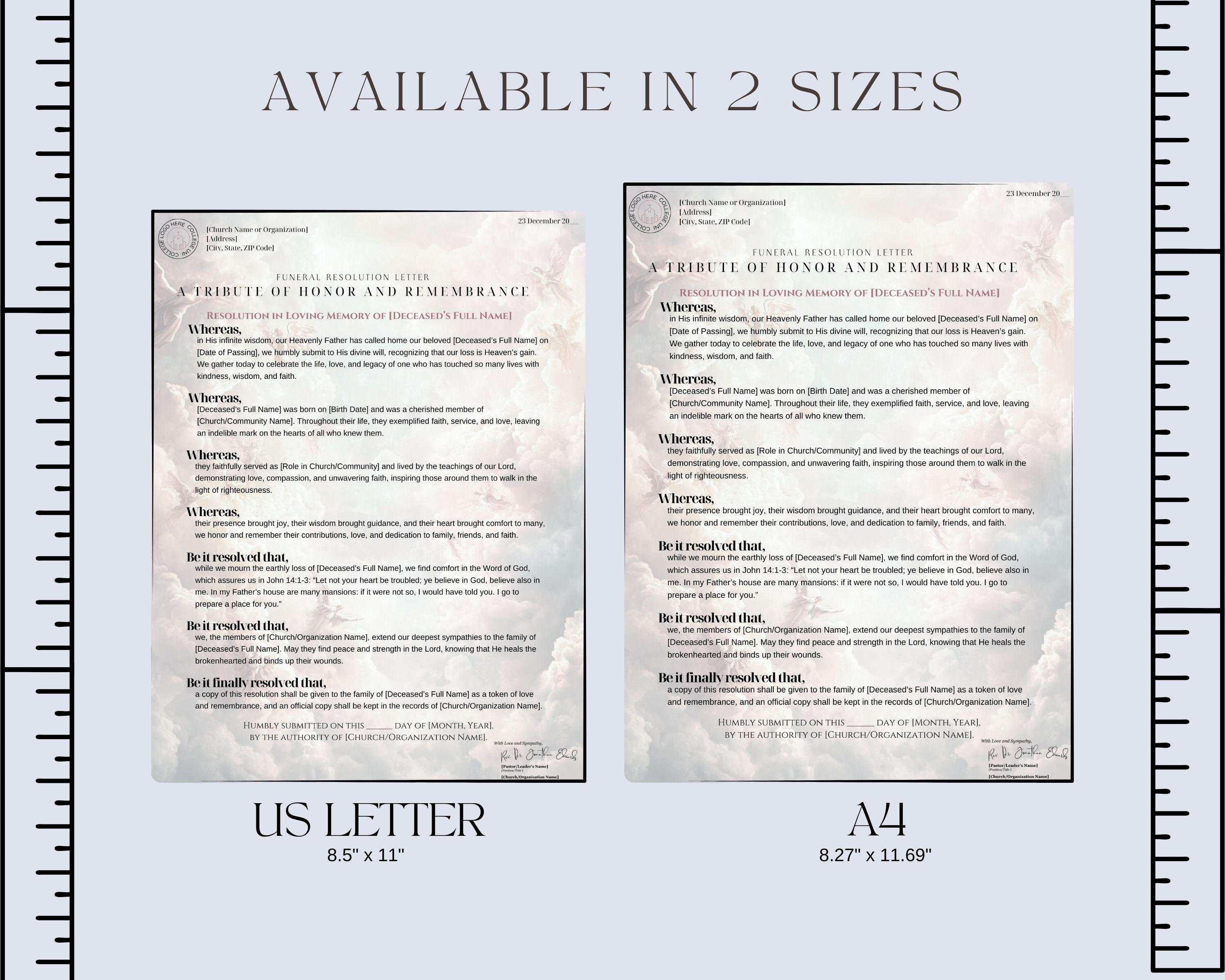 Funeral Resolution Letter: A Tribute of Honor and Remembrance, an ...