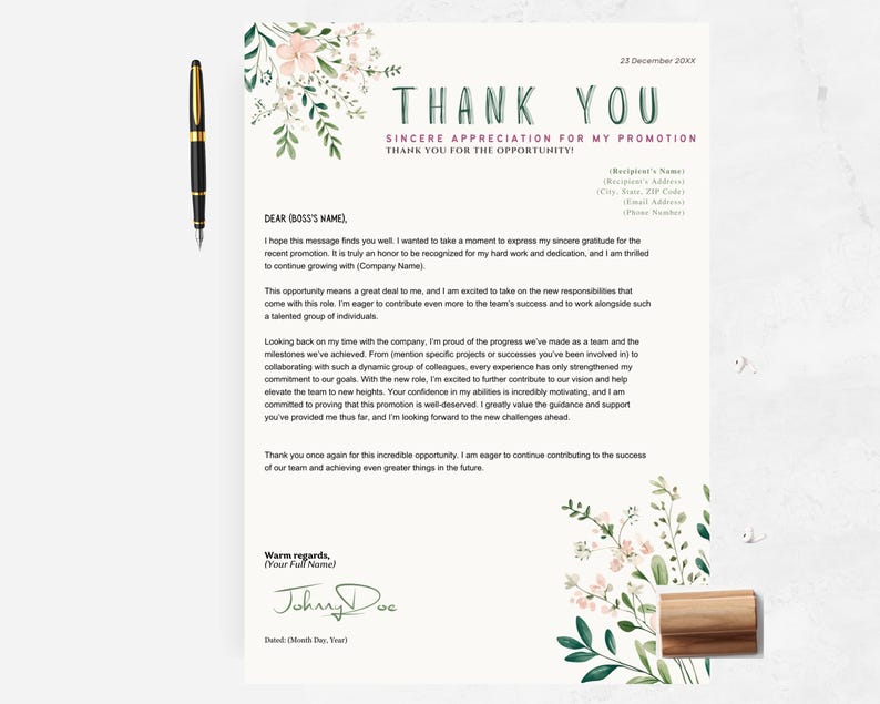Boss Thank You Letter for Promotion Template,thank You for Promotion ...