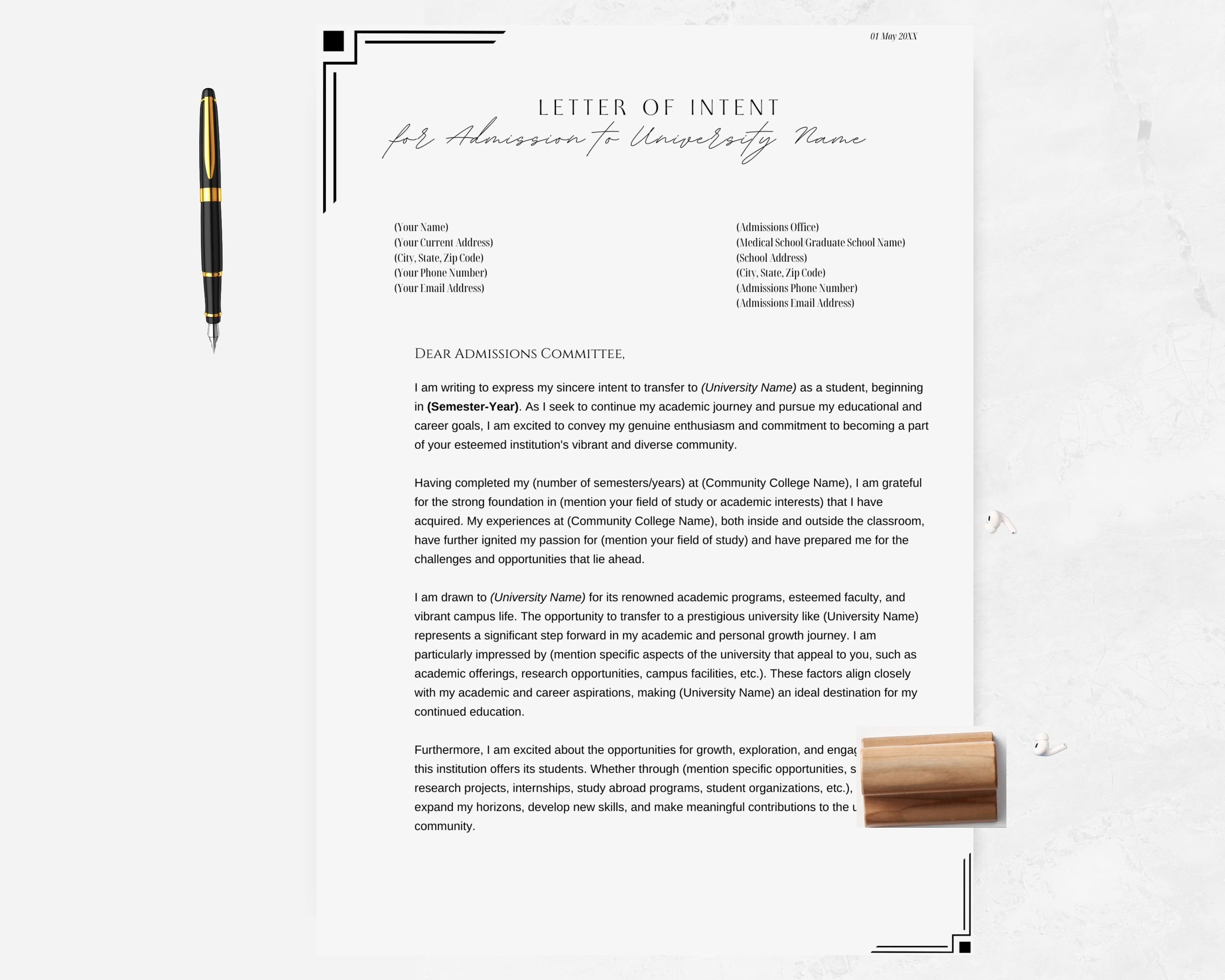 Letter of Intent for Admission to University/college Out of State ...