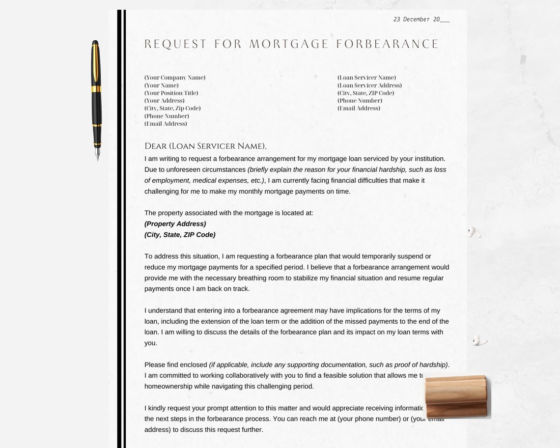 Request for Mortgage Forbearance, Forbearance Letter for Mortgage ...