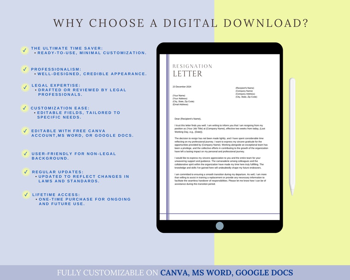 Resignation Letter Template, Professional Resignation Letter, 2 Weeks ...