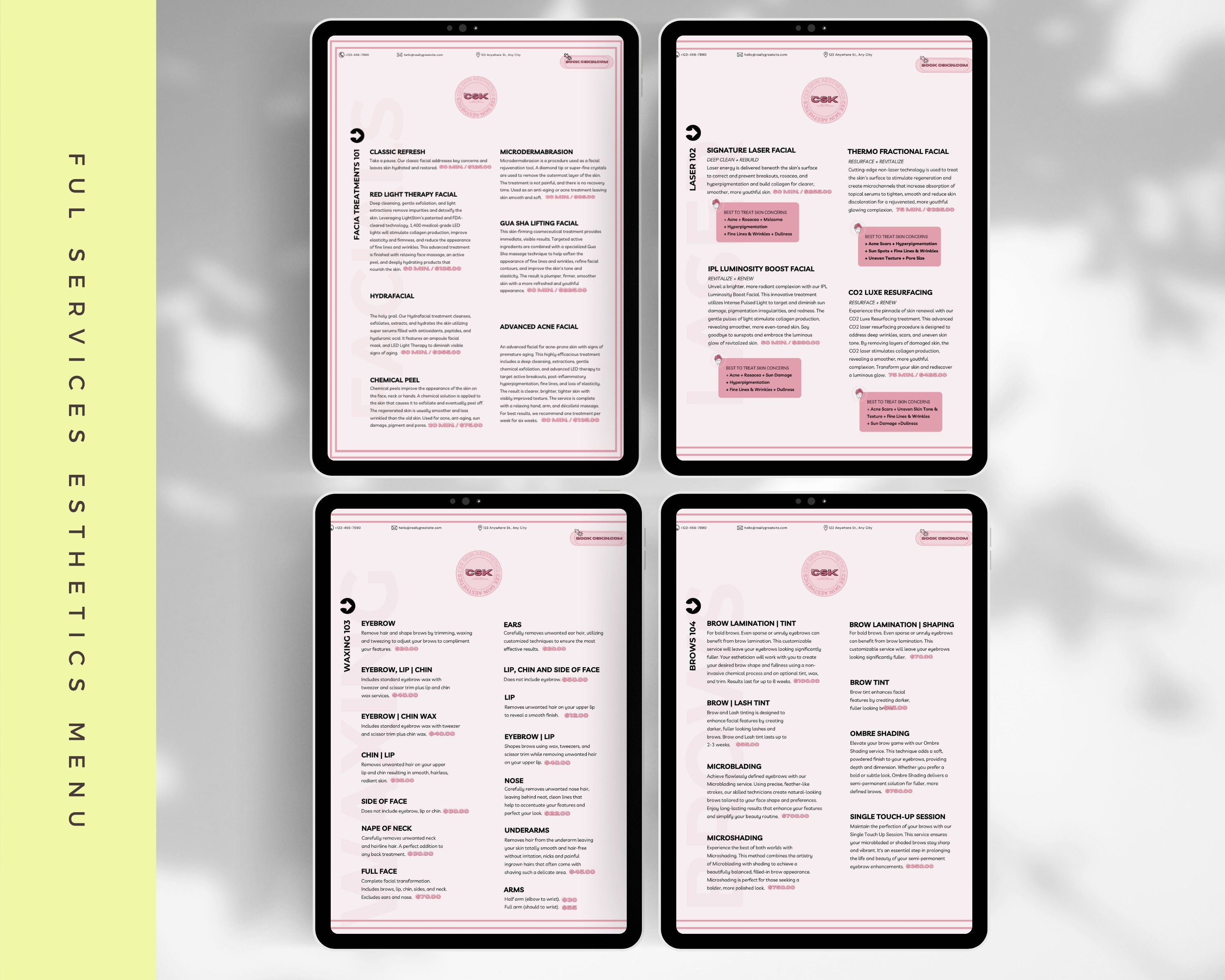 Custom Esthetician Price List Design Templates, Facial Treatment Menu ...