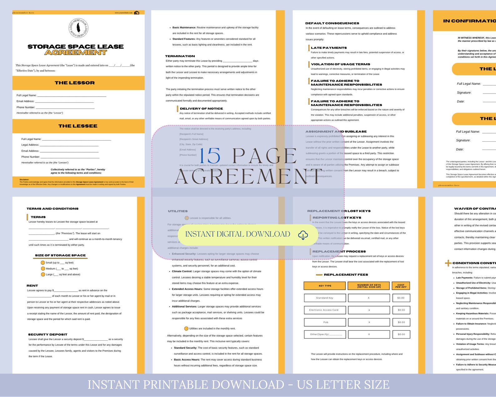 Storage Space Lease Agreement, Storage Rental Agreement, Storage Space ...