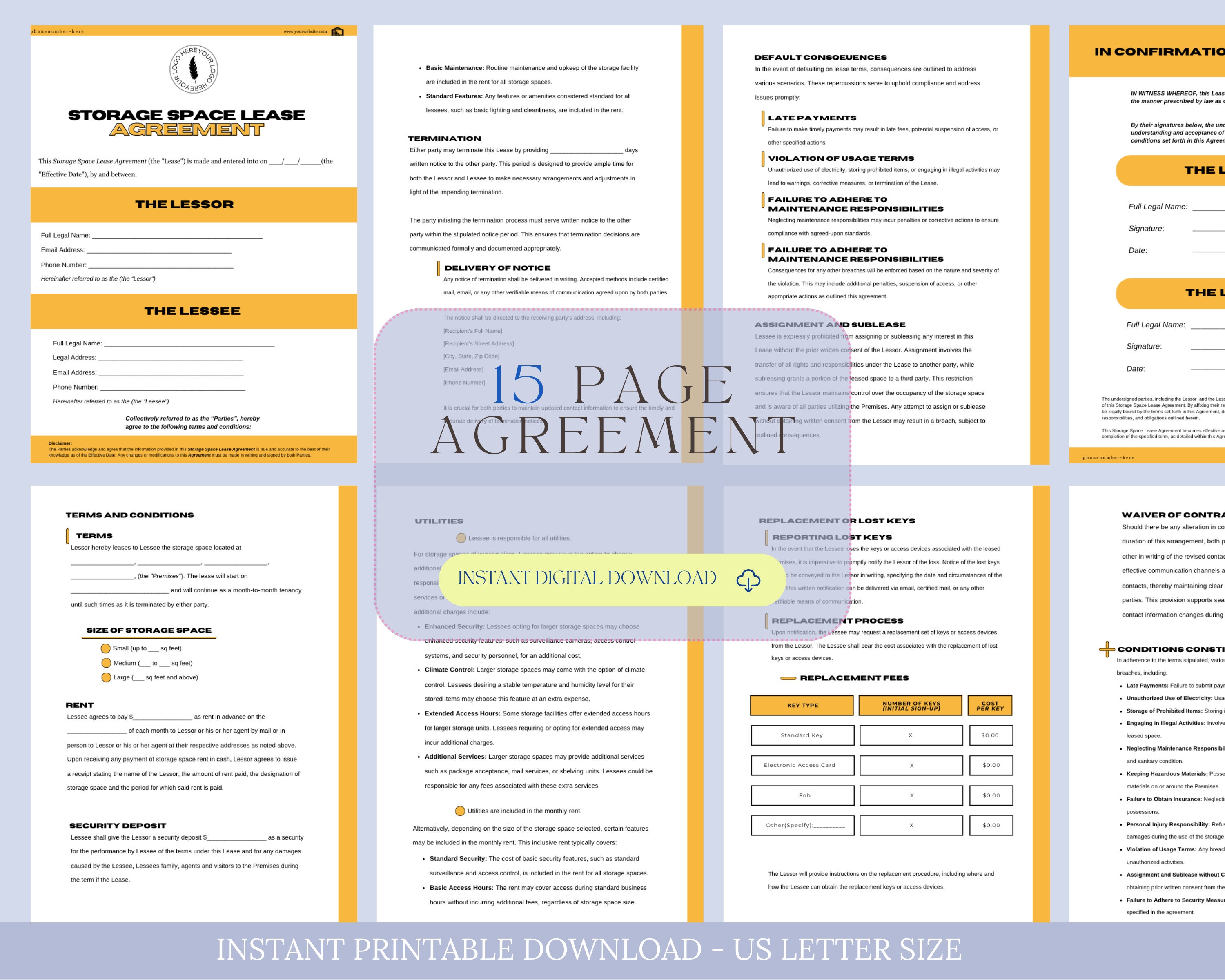 Storage Space Lease Agreement, Storage Rental Agreement, Storage Space ...