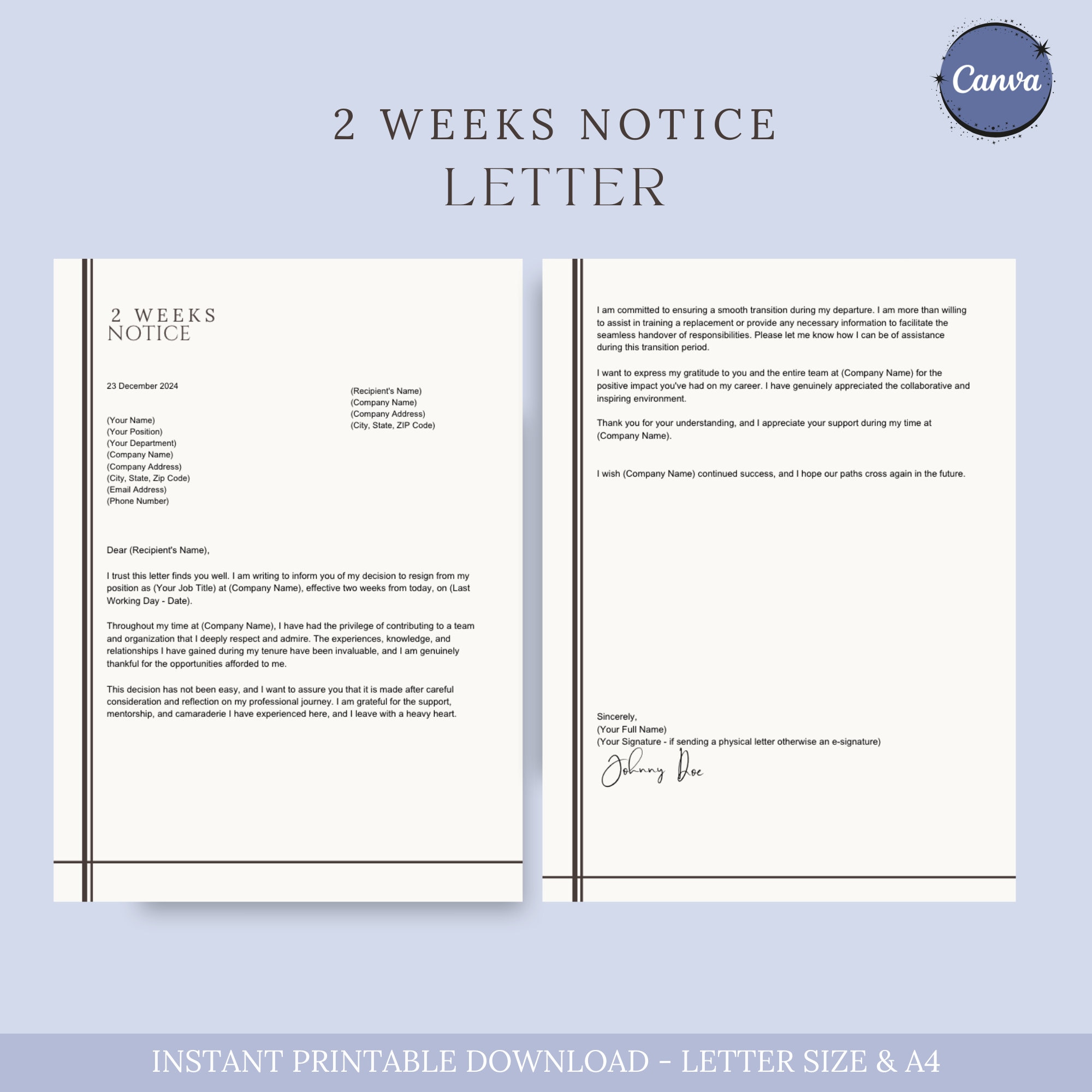 2 Weeks Notice, Resignation Letter, Resignation Letter Template,short ...