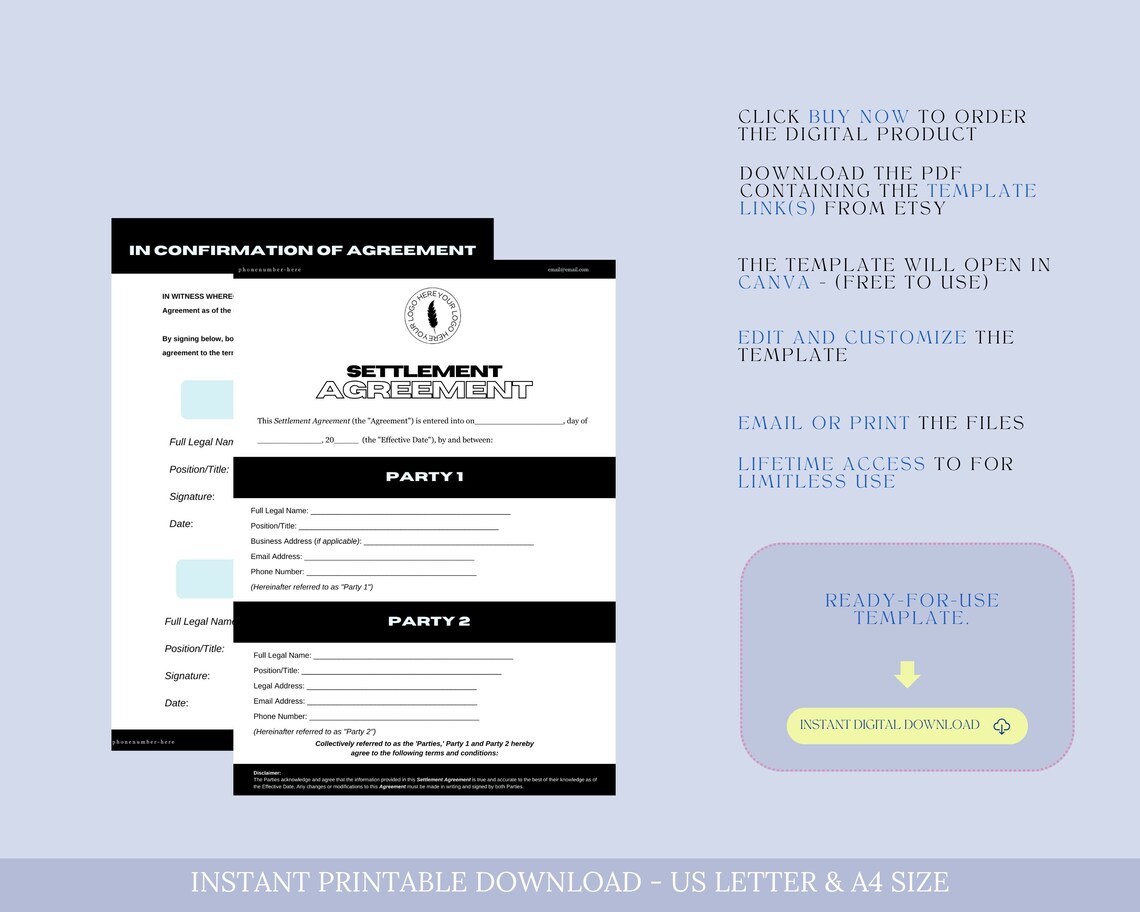 Legal Business Settlement Agreement Template, Legal Agreement Form ...