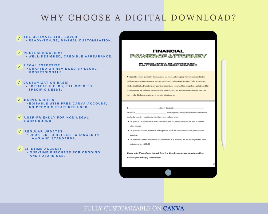 Financial Power of Attorney Template, POA Form, Financial Power of ...