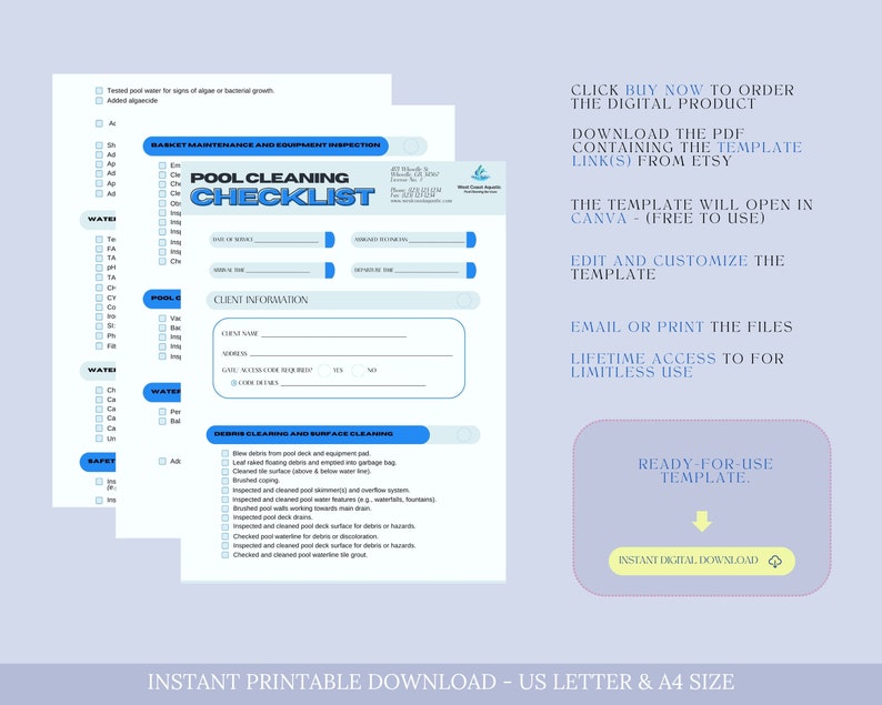 Swimming Pool Cleaning Checklist Template, Residential and Commercial ...