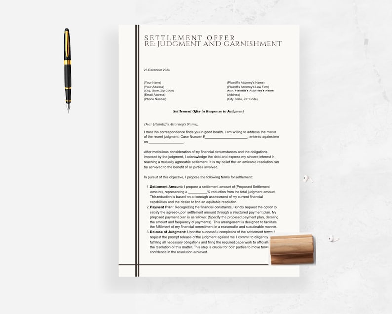Settlement Offer Judgement and Garnishment Letter Template, Debt ...
