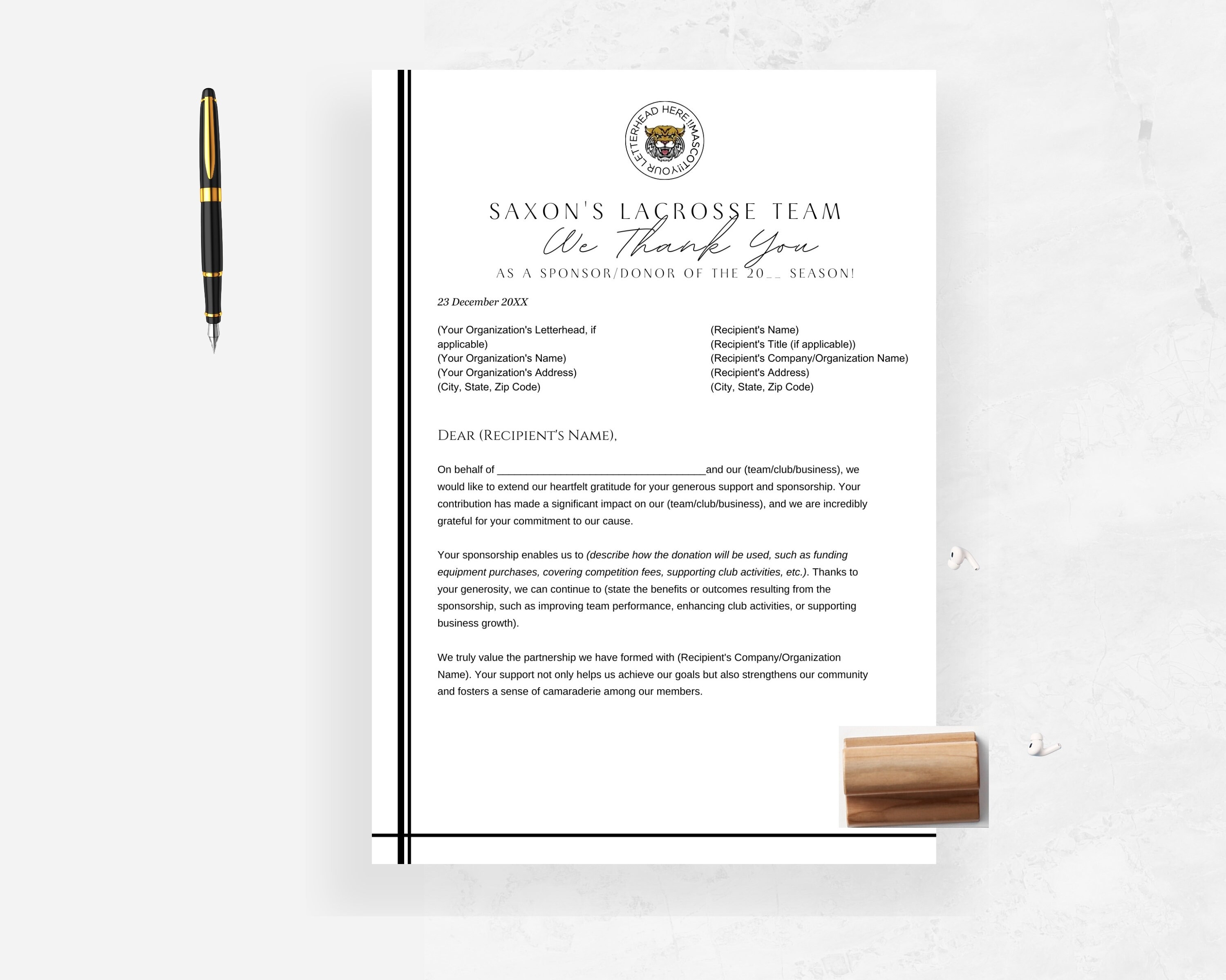 Donation Thank You Letter Template, Team Sponsor Appreciation, Sports ...