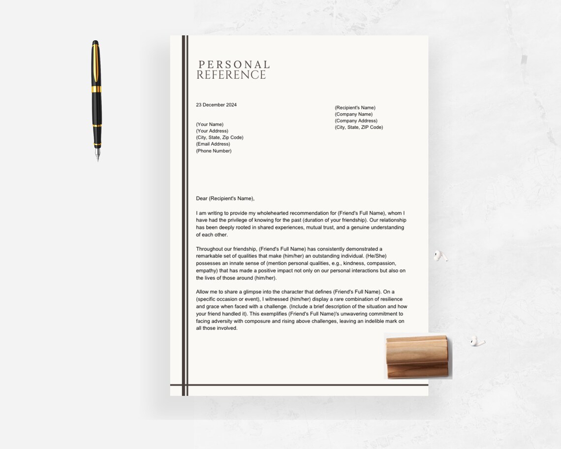 Personal Reference Letter, Professional Letter of Recommendation ...