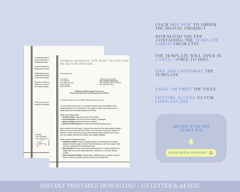 Formal Request for Debt Validation Section 609 FCRA Letter, 609 ...