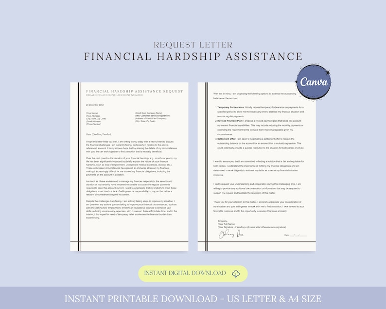 Financial Hardship Assistance Request Letter Template, Debt Relief ...