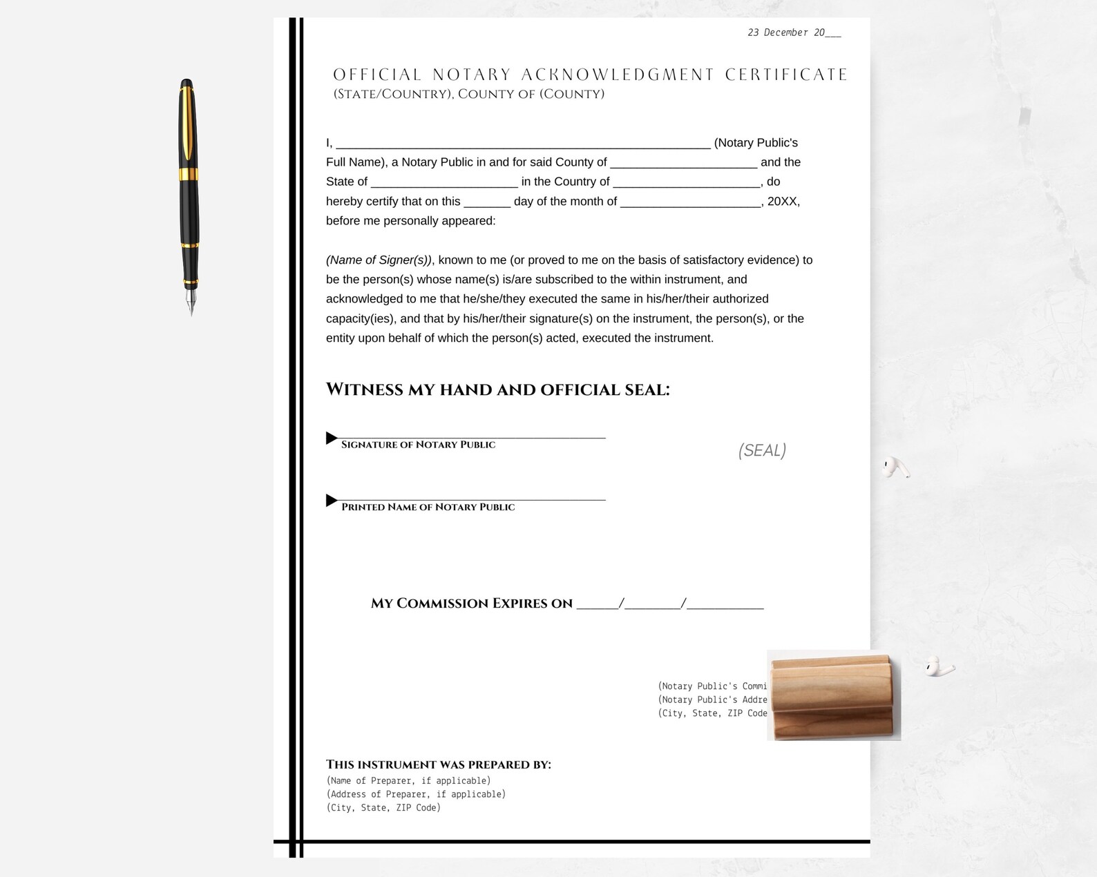 Acknowledgment Notary Certificate Template, Notarial Certificate ...