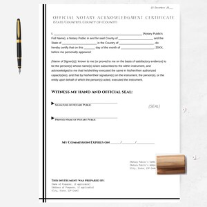 Acknowledgment Notary Certificate Template, Notarial Certificate ...