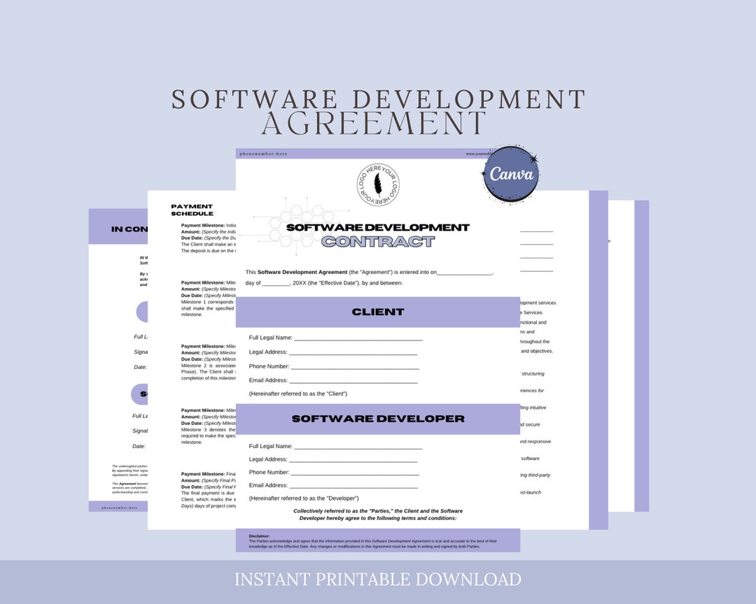 Software Development Agreement, Software Developer Contract, Developer ...