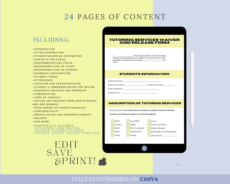 Tutoring Contract Template, Tutoring Service Agreement, Homework ...