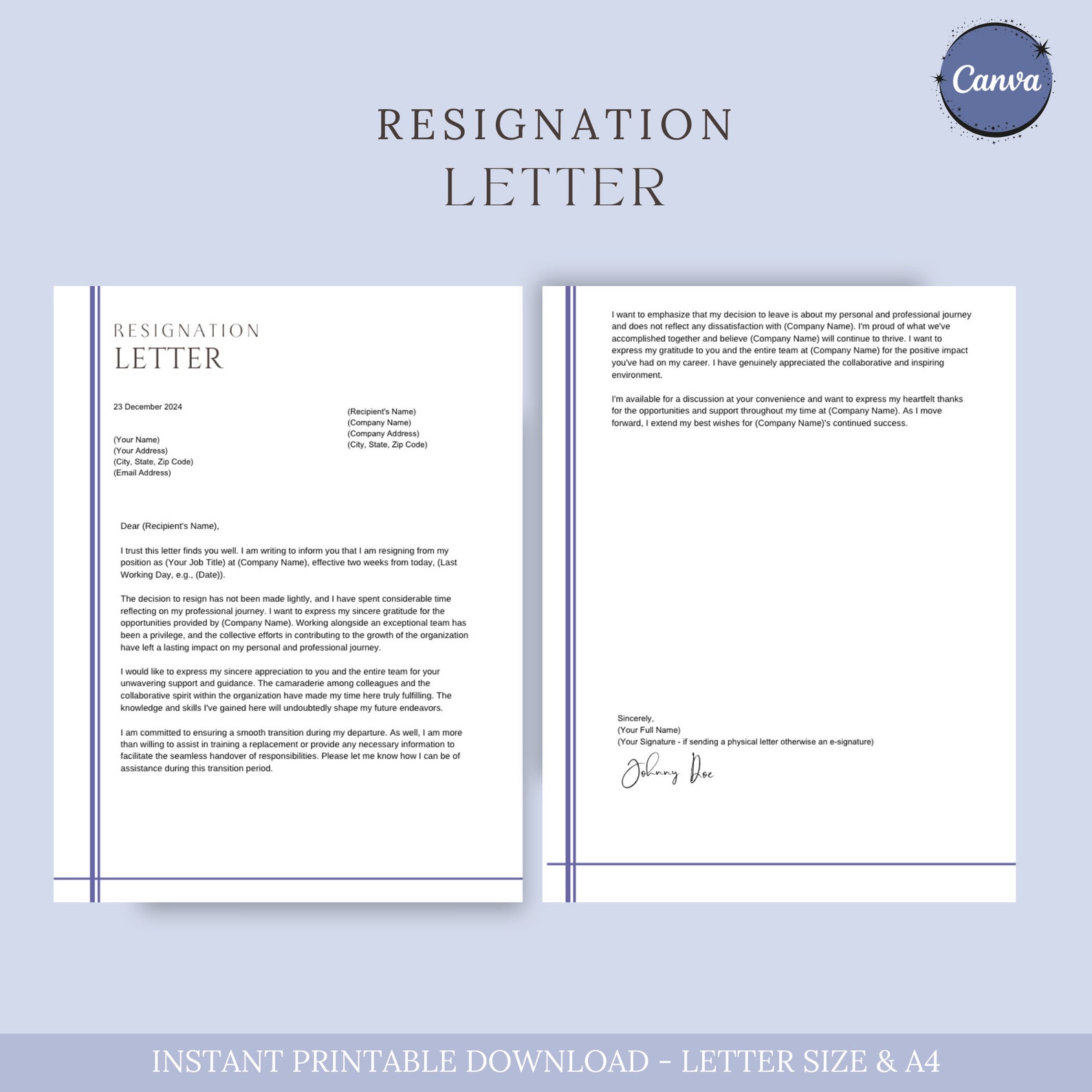 Resignation Letter Template, Professional Resignation Letter, 2 Weeks ...