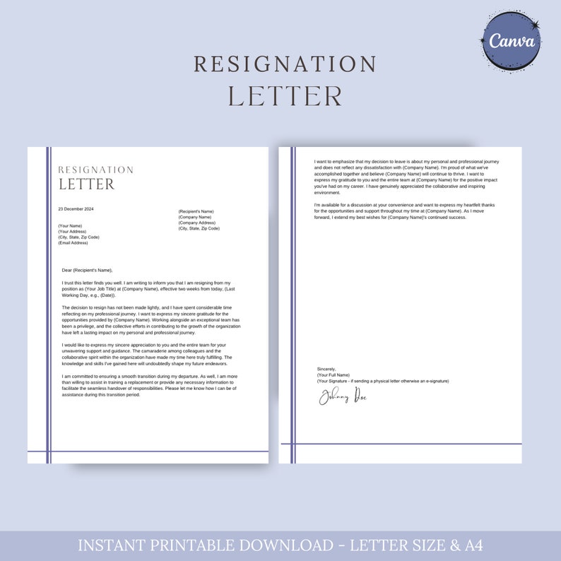 Resignation Letter Template, Professional Resignation Letter, 2 Weeks ...