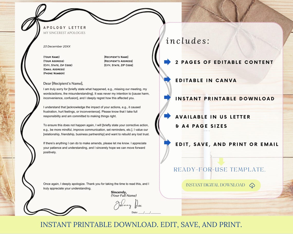 Apology Letter Template, Professional Apology Letter Template,apology ...