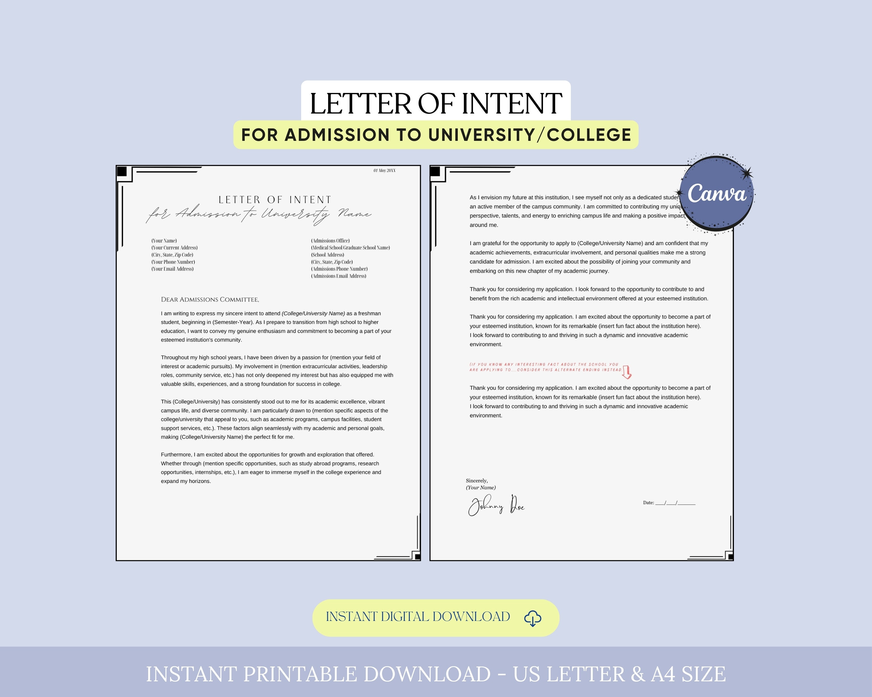 Letter of Intent for Admission to University for Freshman, College ...